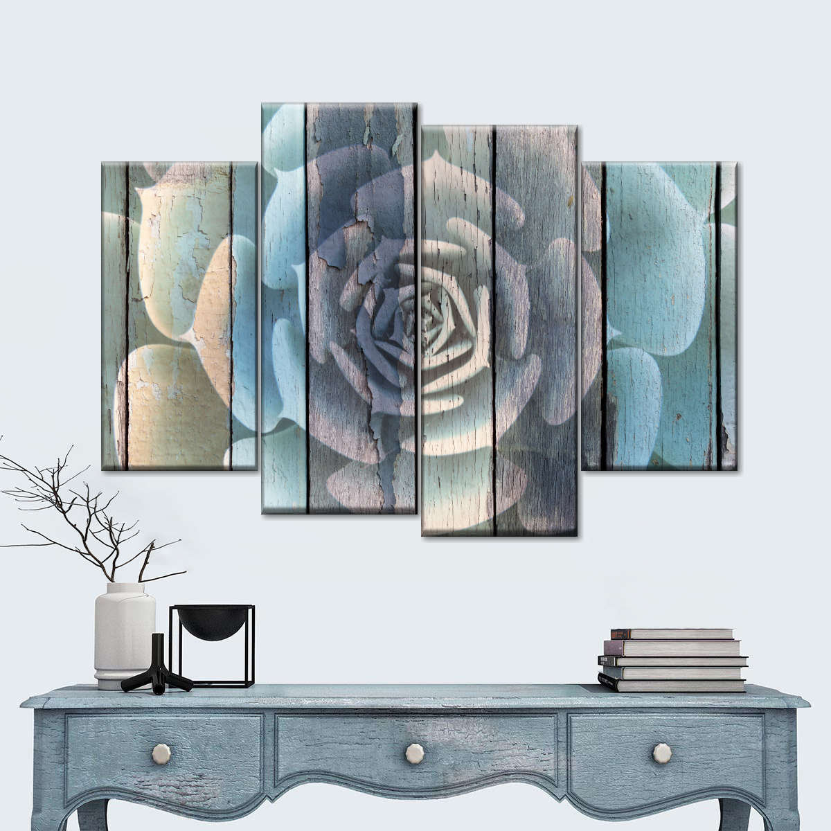 Dakota Fields Rustic Blooming Succulent On Canvas 4 Pieces Set | Wayfair