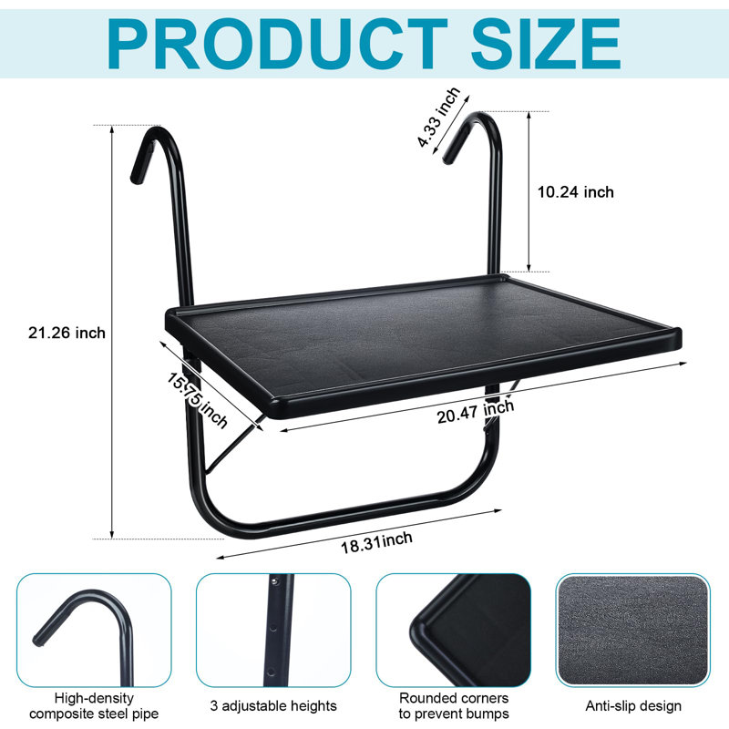 Ebern Designs Outdoor Balcony Hanging Table for Railing, Folding ...