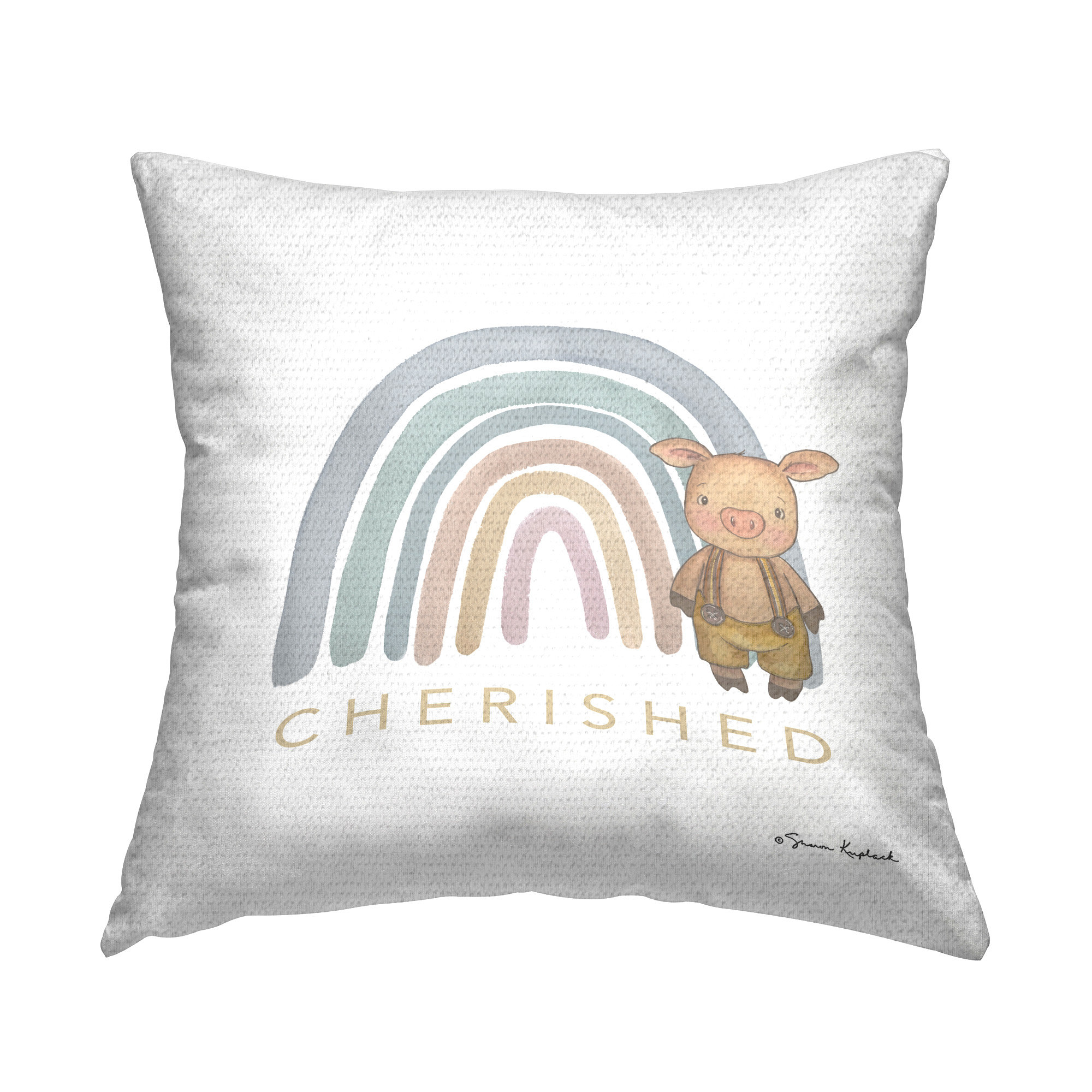 Stupell Industries Cherished Pig & Rainbow Outdoor Printed Pillow by ...