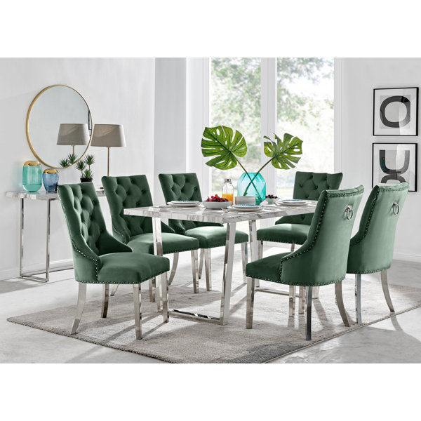 Ivy Bronx Kylooe Modern Marble And Silver Dining Table Set With 6 ...
