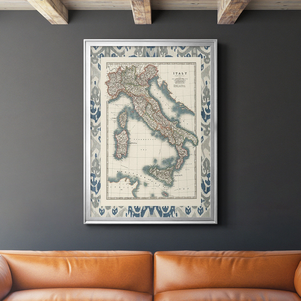 17 Stories Bordered Map Of Italy Premium Framed Print - Ready To Hang ...