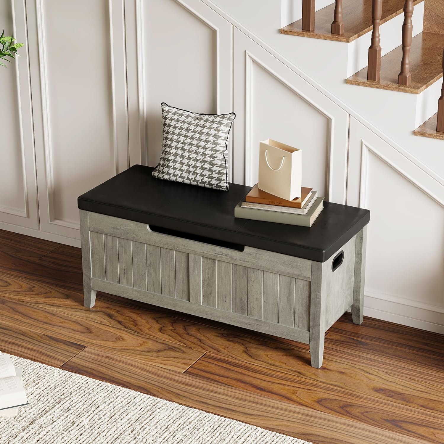 Lark Manor™ Storage Bench, 39.4” Wooden Chest Storage Box with 2 Safety ...