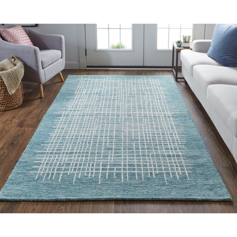 The Twillery Co.® Joetta Plaid Handmade Tufted Wool/Cotton Teal Area ...