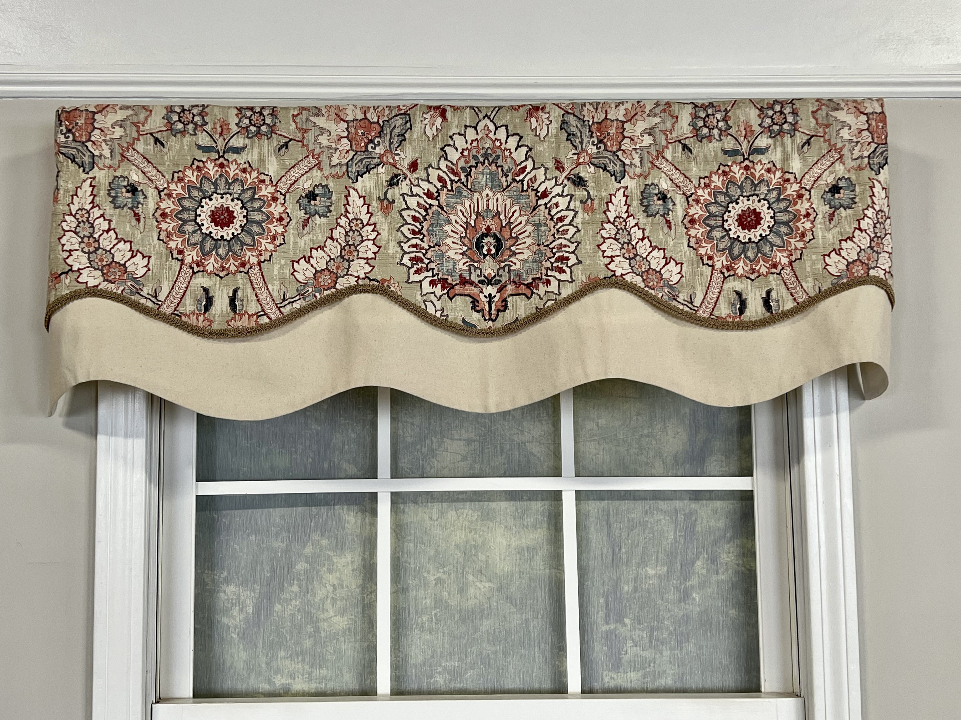RLF Home Damask Cotton Blend Scalloped 50" Window Valance | Wayfair