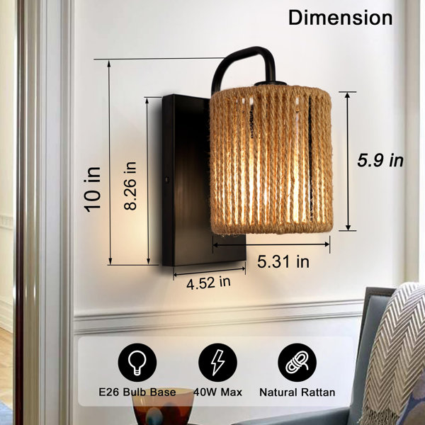 COAHAHA Woven Rattan Wall Sconce, Eco-Friendly Hemp Rope Fixture, Ideal ...