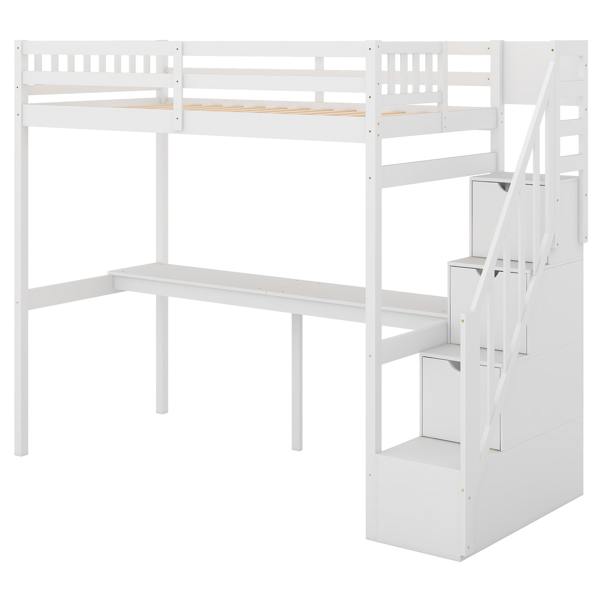 Red Barrel Studio® Loft Bed With Storage Staircase And Built-In Desk ...