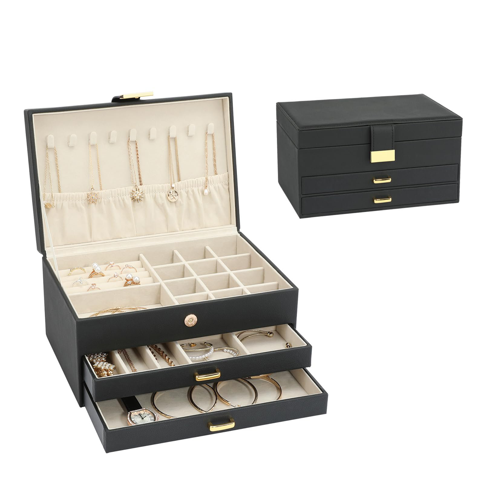 Latitude Run® 3 Layers Large Capacity Jewelry Box with 2 Drawers ...