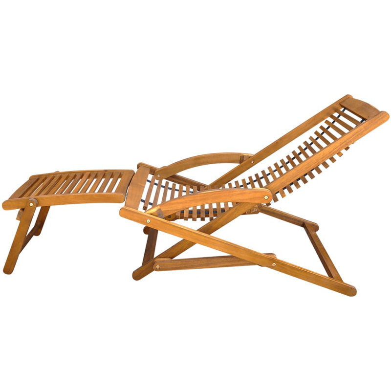 Highland Dunes Deck Chair with Footrest Solid Acacia Wood & Reviews ...