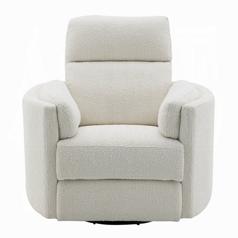 Benjara Siri Swivel Glider Recliner Chair, Plush Beige Boucle, Soft ...