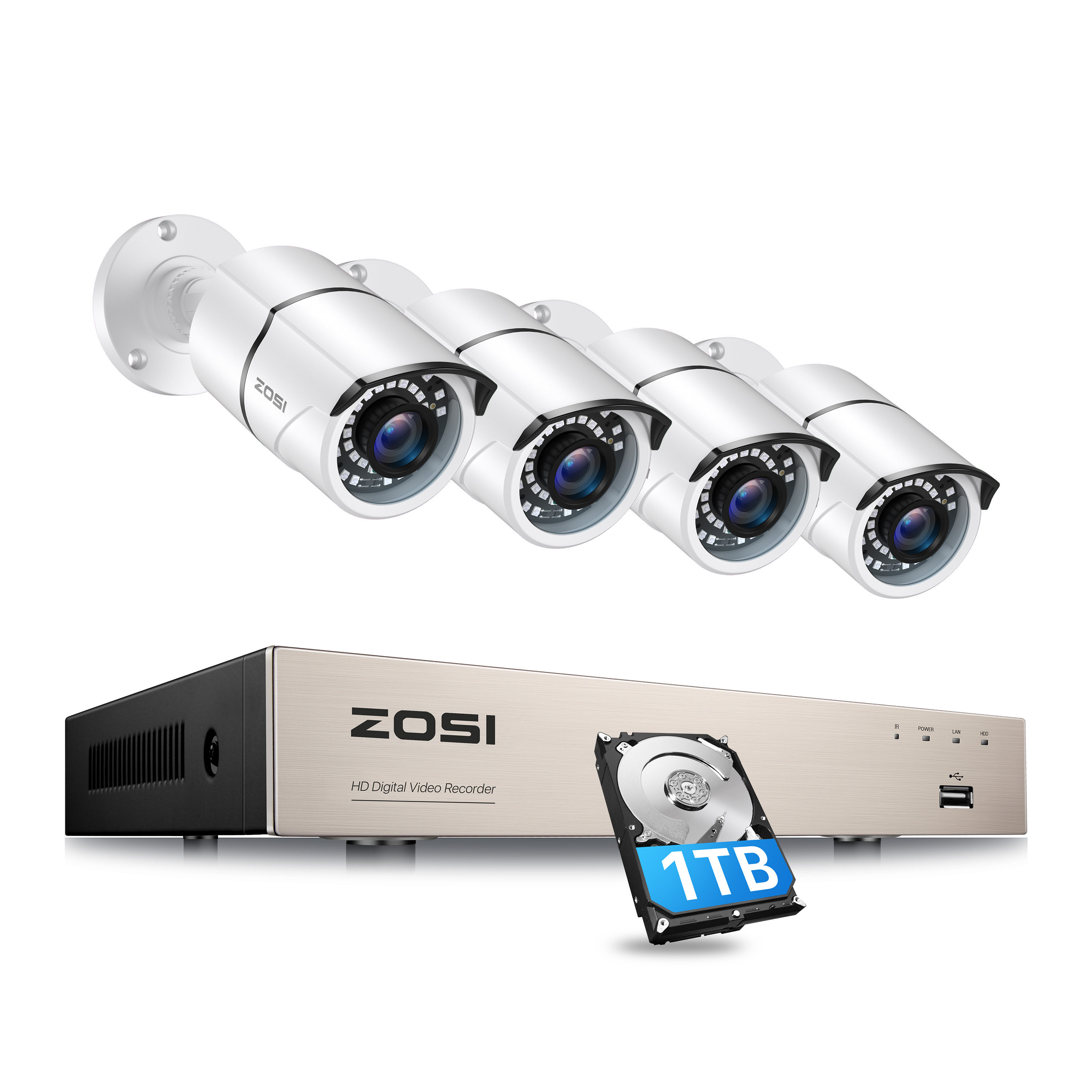 ZOSI 8CH 1080P DVR Security Camera System with 1TB HDD, 4x 2MP Wired ...