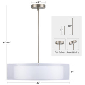 Latitude Run® 20" Pendant Light Fixture with 2-Layer Fabric Shade ...