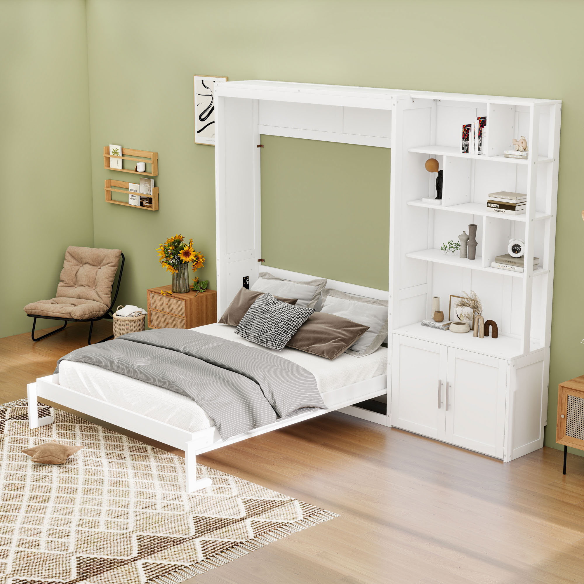 Latitude Run® Full-Size Murphy Bed with Ample Storage and Foldaway ...