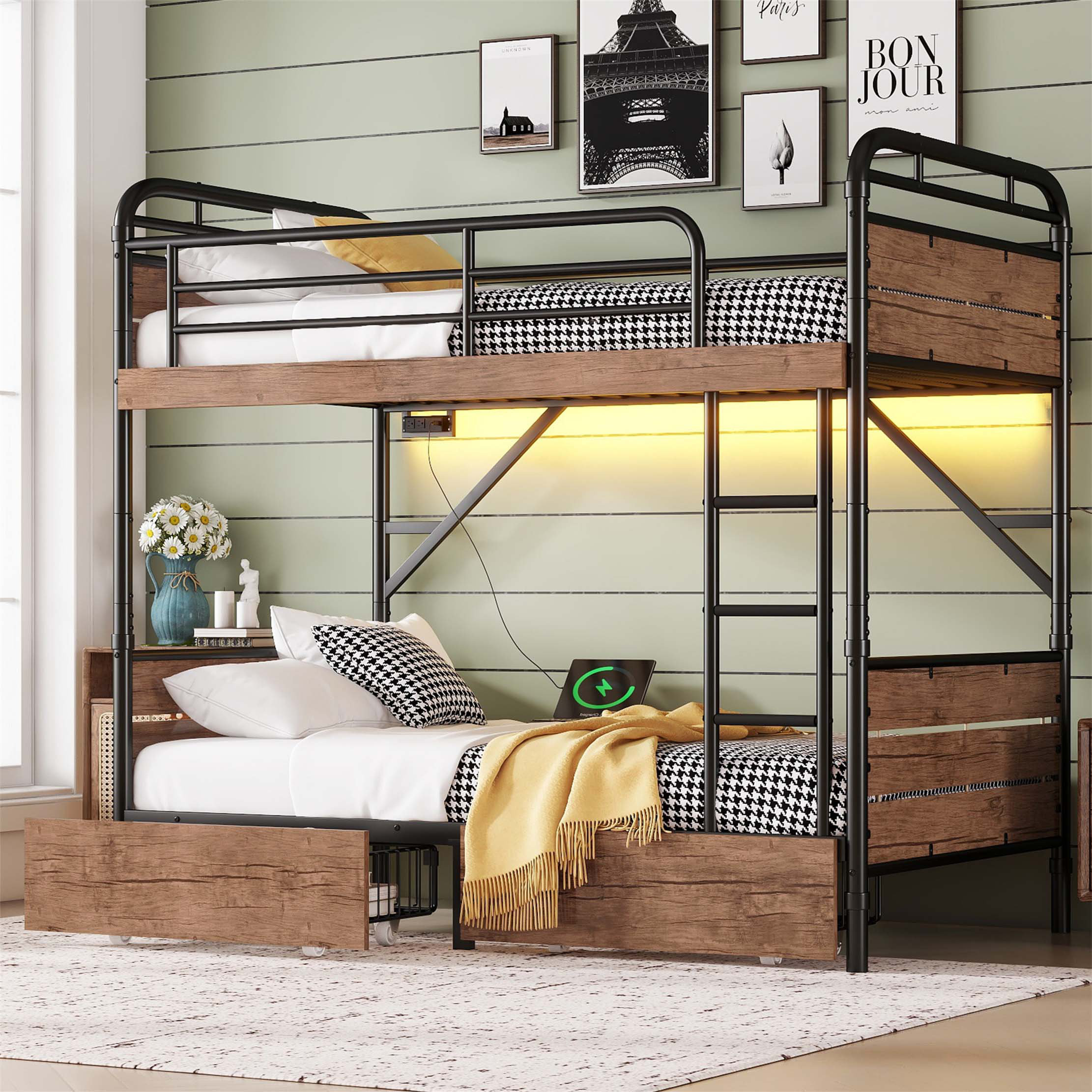 Mason & Marbles Metal Bunk Bed, Detachable Metal Bunk Bed With LED ...