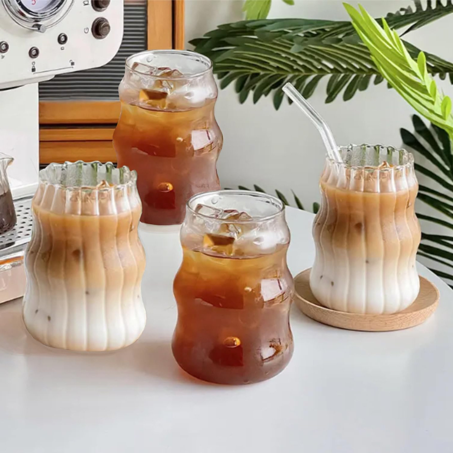 Orren Ellis 4 Pack Modern Borosilicate 18oz Iced Coffee Cups Bubble ...