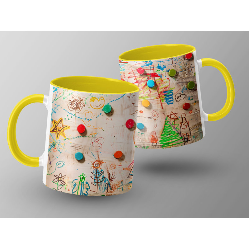 East Urban Home Kids Drawing Style 11oz Accent Mugs – White Ceramic ...