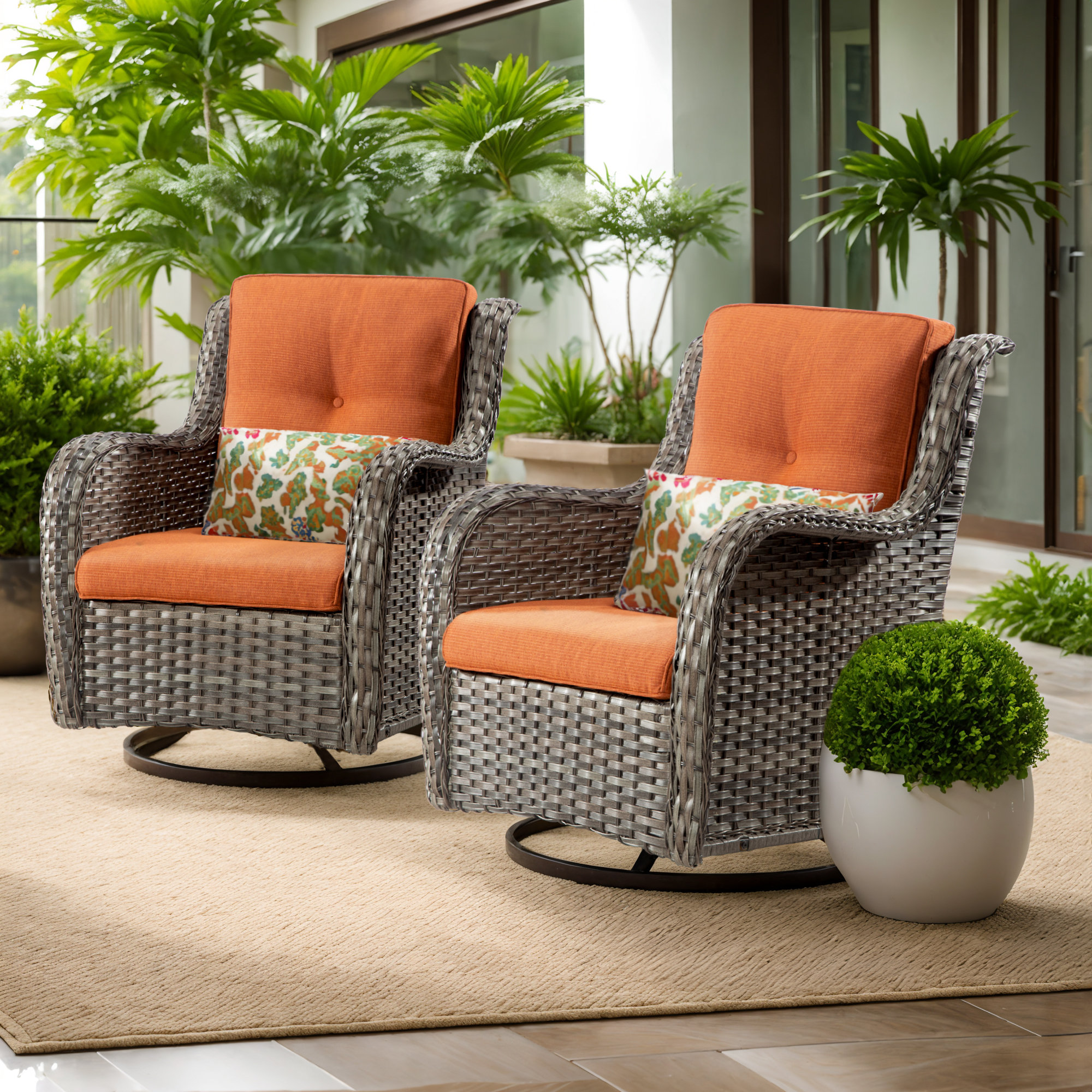 COZYWOR Swivel Wicker Patio Chair with Cushions (Set of 2) & Reviews ...