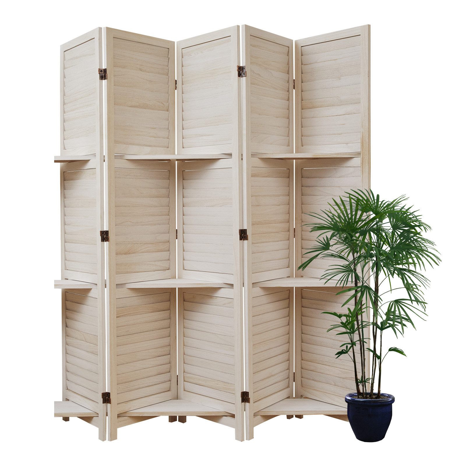 Winston Porter Room Divider With Shelves, 5.6ft Folding Wood Screen ...