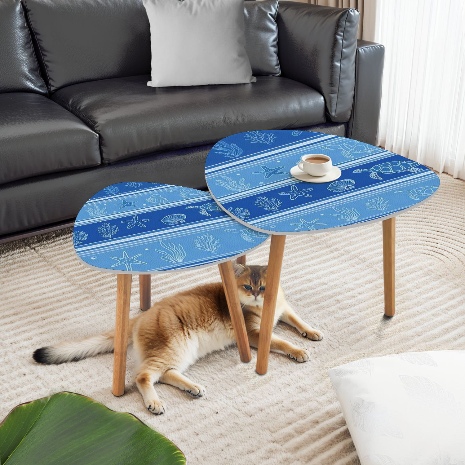 East Urban Home Triangle Nesting Coffee Table Set of 2 Sea shells ...