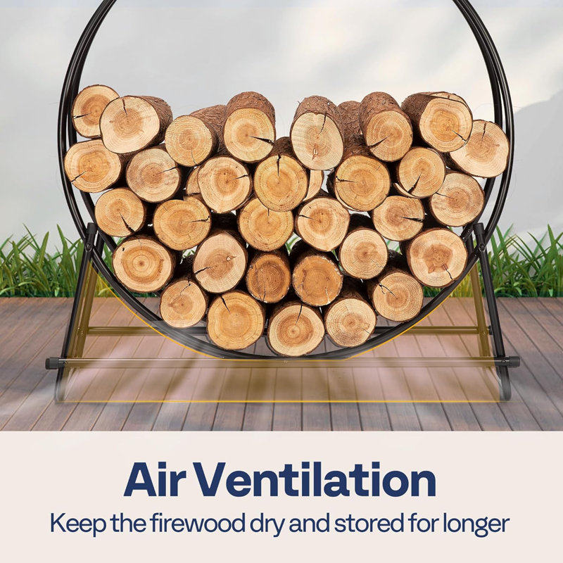 Arlmont & Co. 30 Inches Round Log Rack With Cover | Wayfair