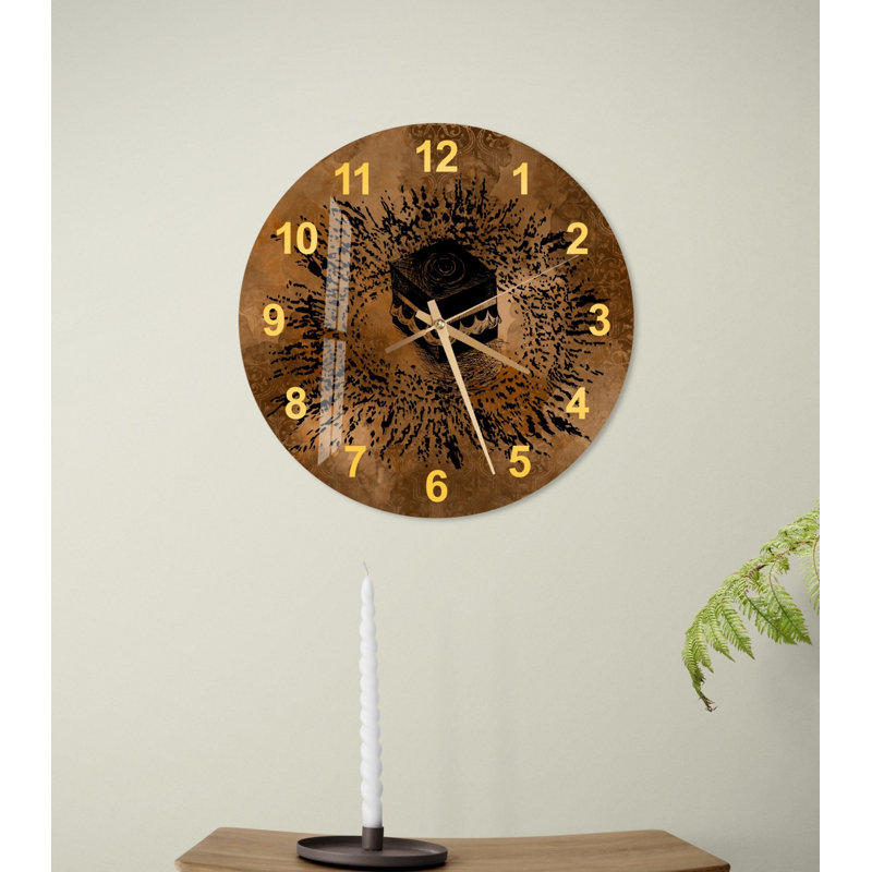 17 Stories Islamic Wall Clock with Kaaba Design, Sharmine Tempered ...