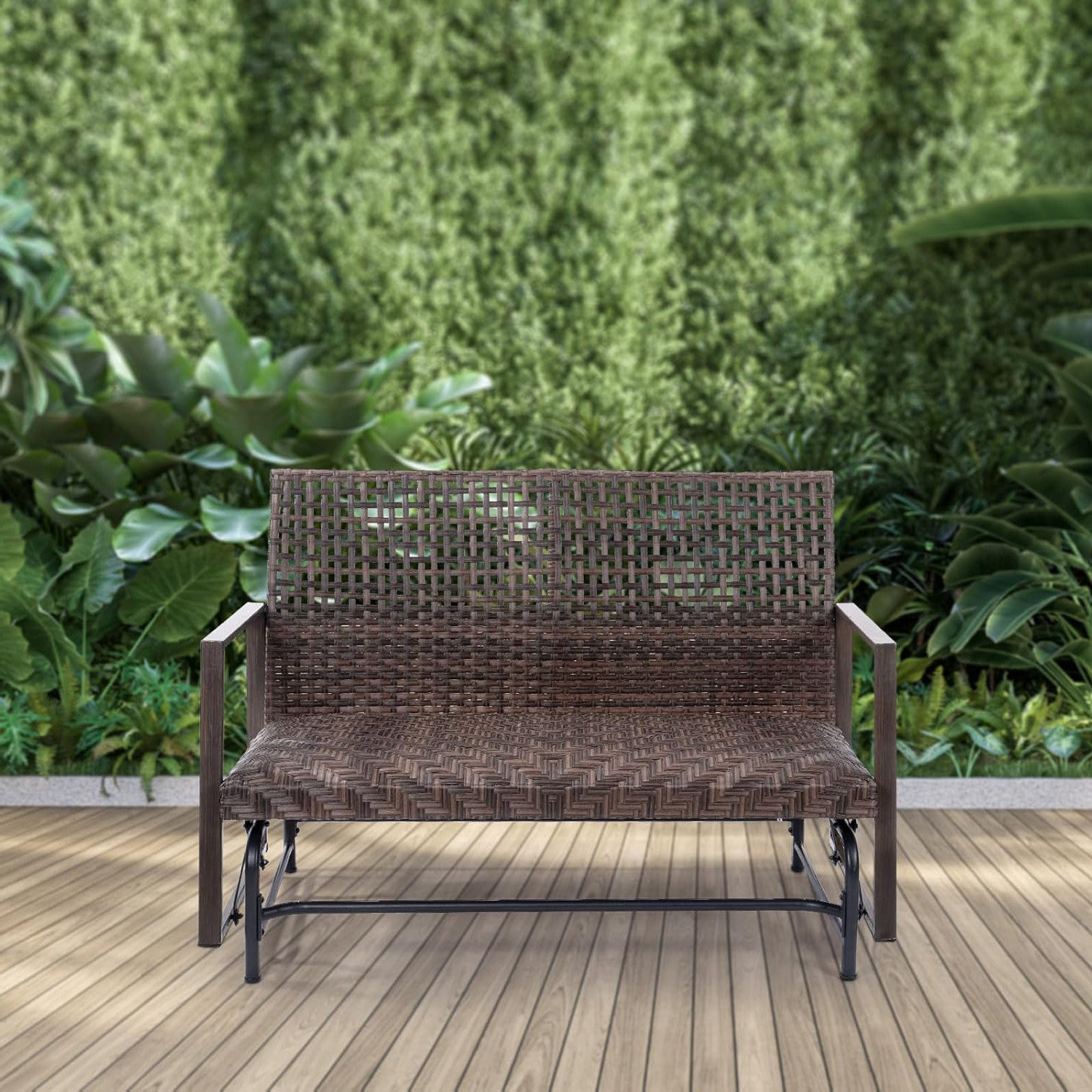 Latitude Run® 2 Person Patio Glider with Double Weaved Wicker Seat ...
