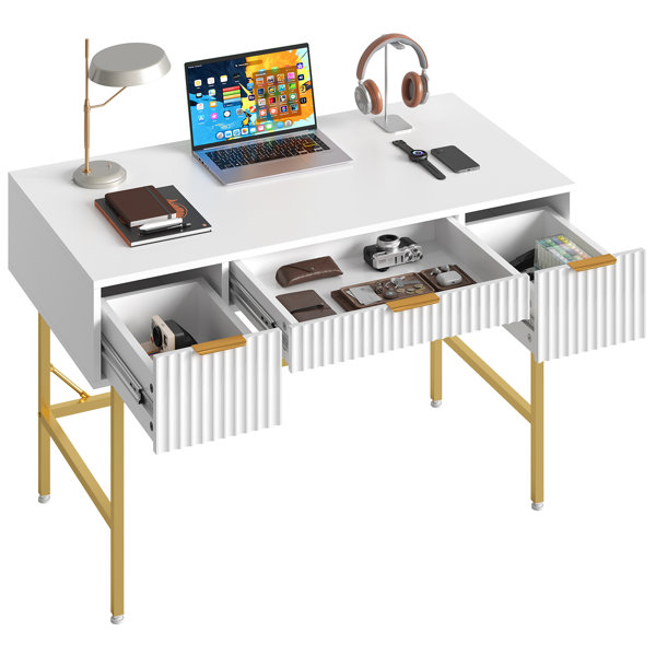Mercer41 47" White Computer Writing Desk for Home Office,Fluted Makeup ...