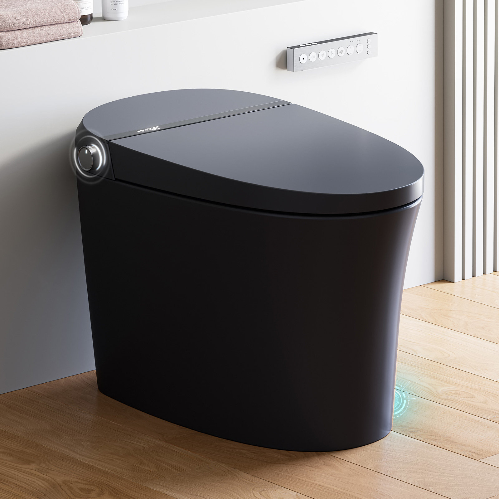 HOROW Black Smart Bidet Toilet with Pump and Bidet Built In, Auto Dual ...