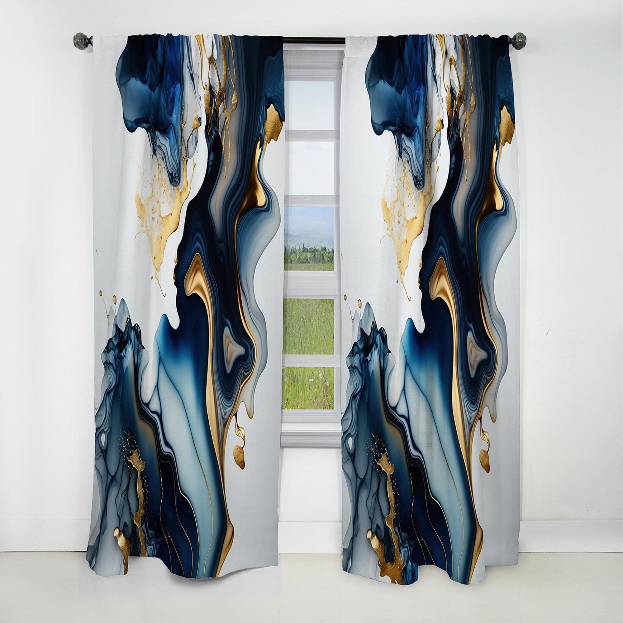 Design Art Abstract Geode Marble Blue I - Abstract Marble Curtain ...