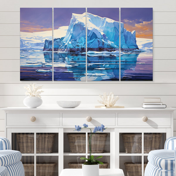 DesignArt Teal Iceberg Unseen Depths On Canvas 4 Pieces Print | Wayfair