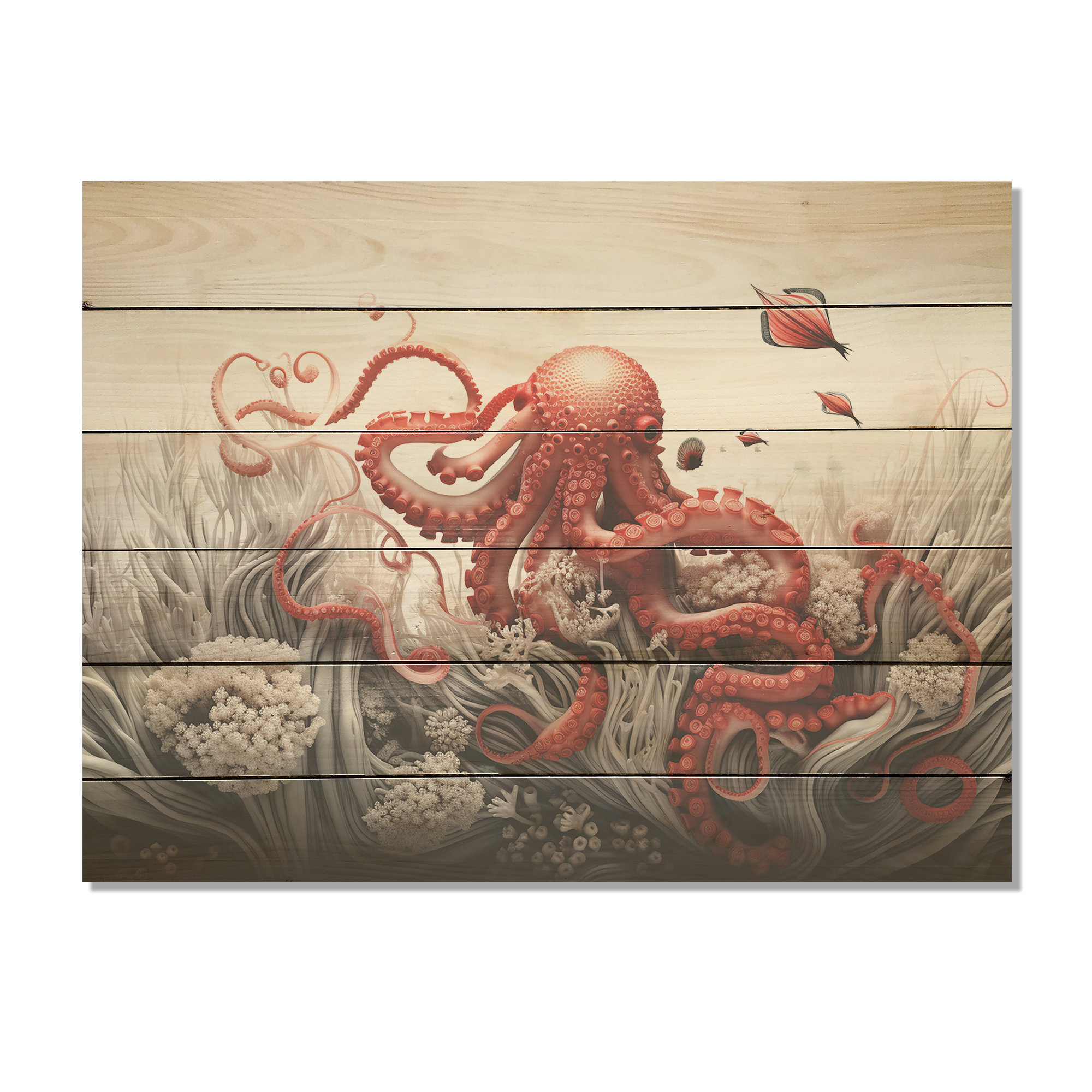Breakwater Bay Monochrome Coral And Grey Octopus Paddle I - Octopus ...