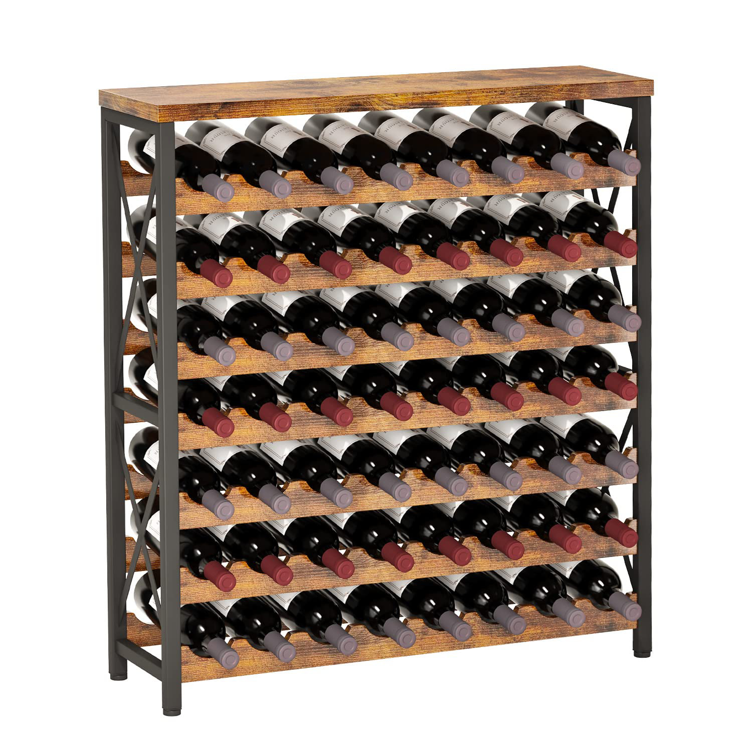 17 Stories Tavais 56 Bottle Floor Wine Bottle Rack Rustic Brown And ...