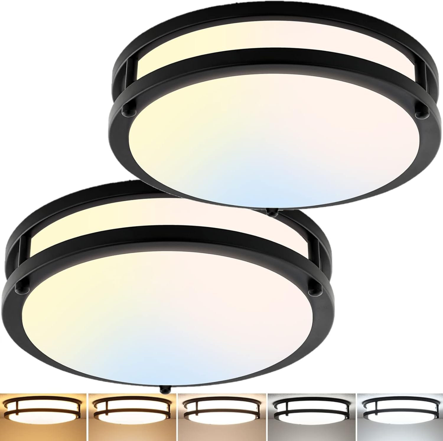 BONLOD 2-Pack 10Inch 30W LED Flush Mount Ceiling Light Fixtures Black ...