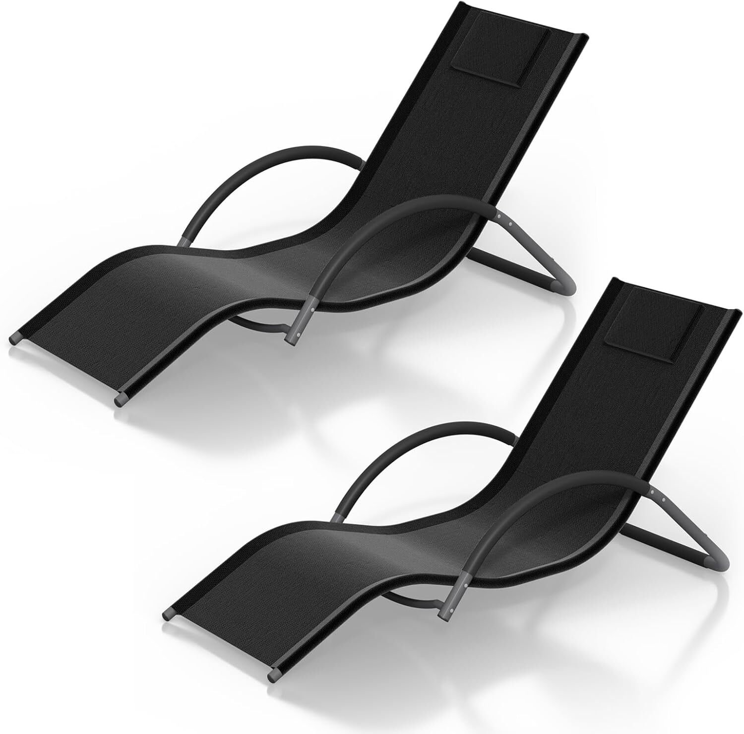 Latitude Run® Patio Lounge Chairs Set of 2, with Headrests Iron Pool ...