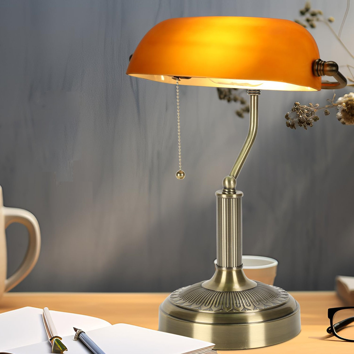 Everly Quinn Vintage Bankers Desk Lamp with Pull Chain Switch,LED Bulb ...