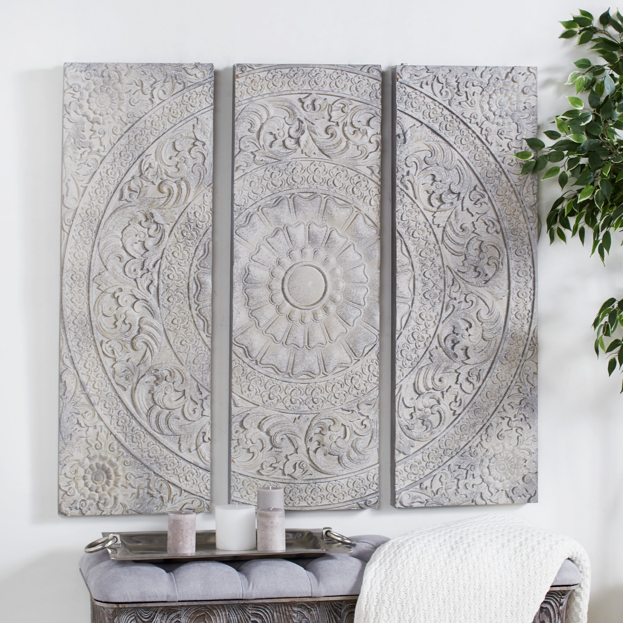 One Allium Way® Large Stone Decorative Carved Wood Wall Décor | Wayfair