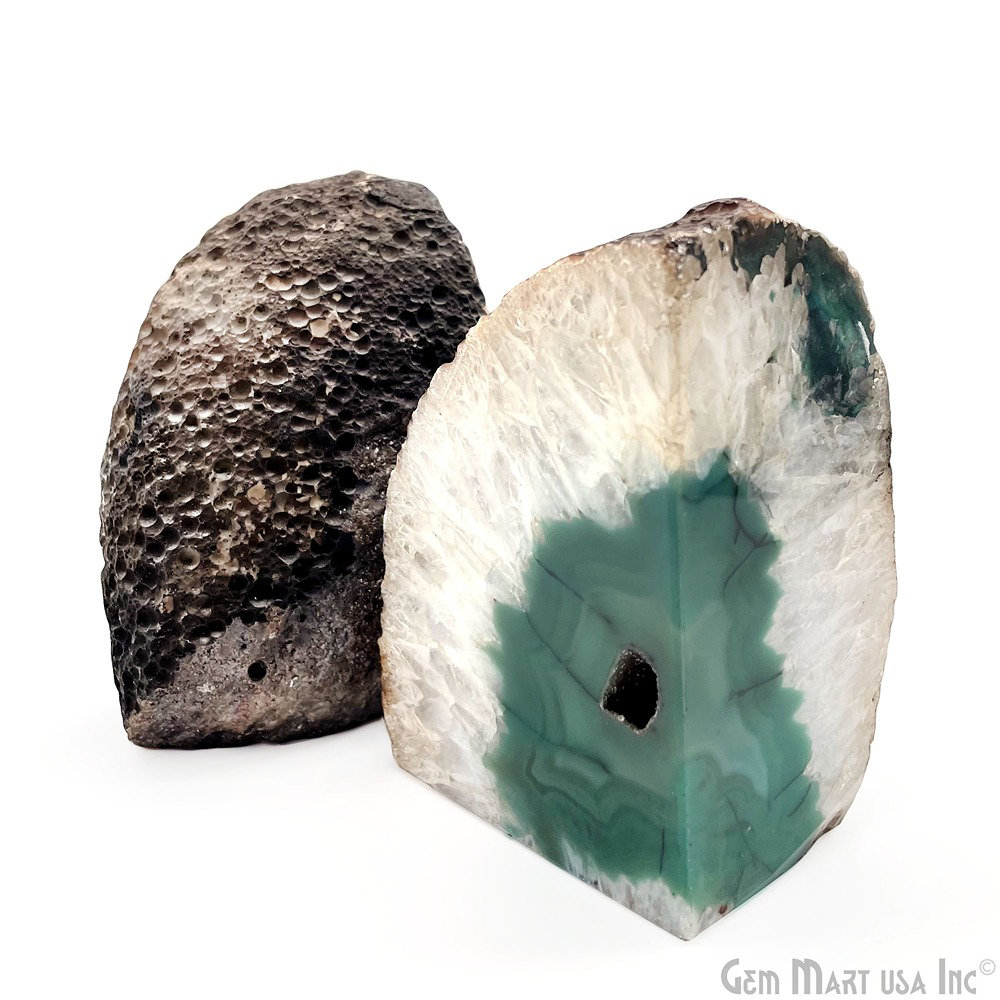 GEMMART USA Green Geode Bookend, Unique Agate Bookend Pair, Mineral ...