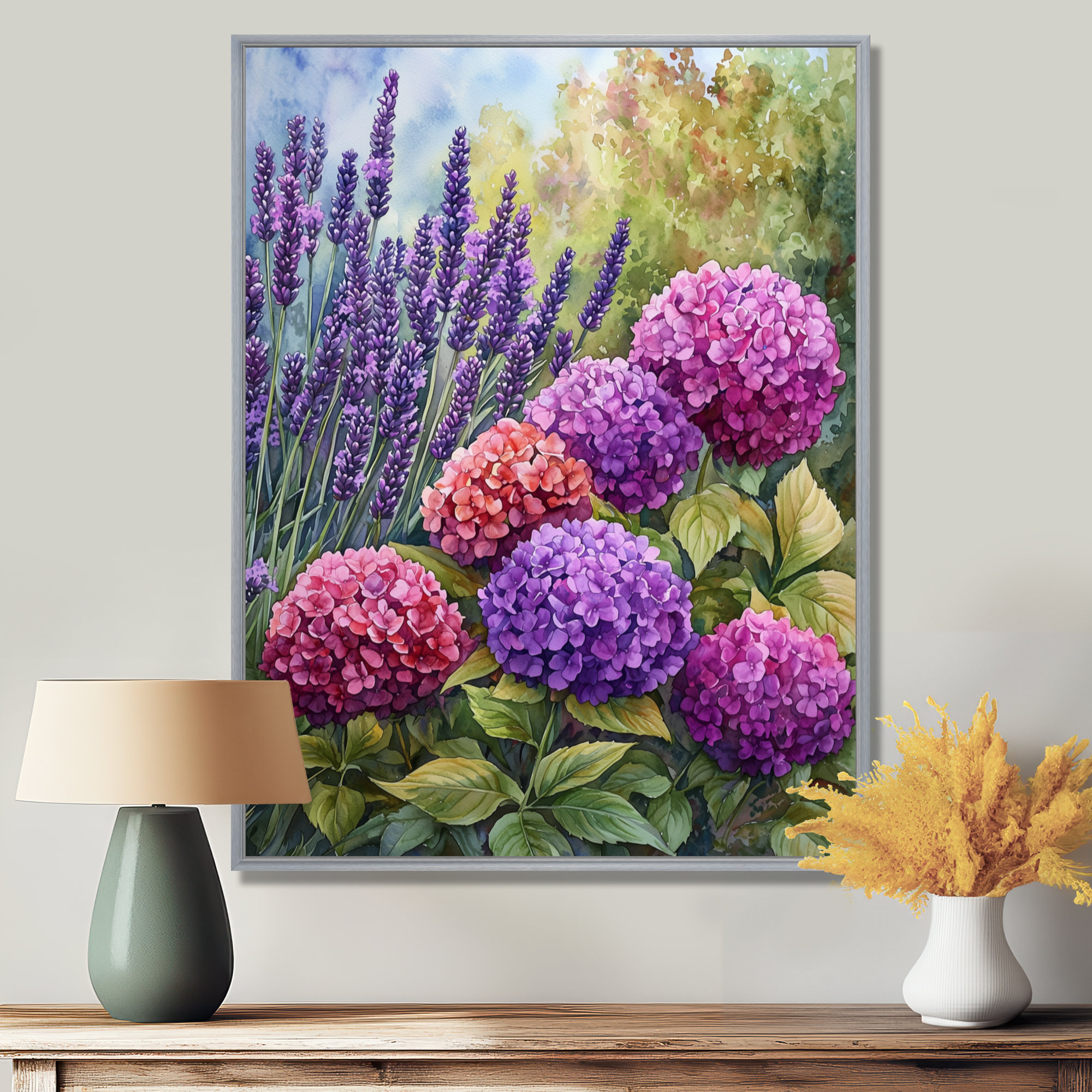 Winston Porter Hydrangeas And Lavender Garden I - Hydrangea Wall Art ...