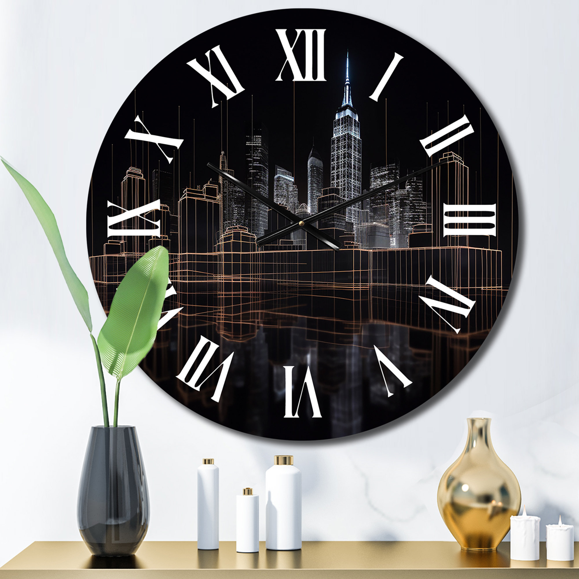 Design Art 3D Cityscape New York Future Architecture III Wall Clock ...