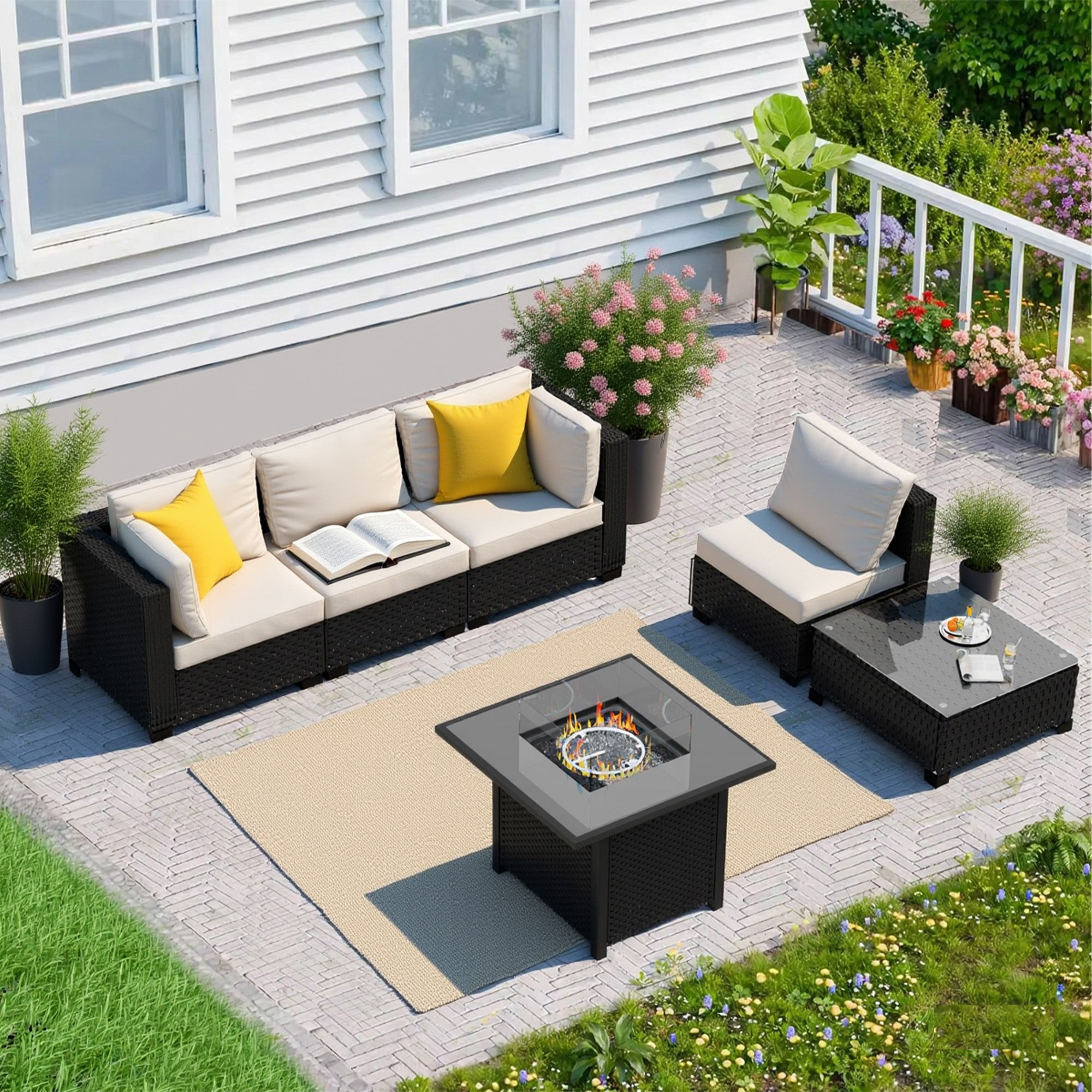 Ebern Designs Pre-Assembled Chairs, 4-Person Patio Furniture Set Rattan ...