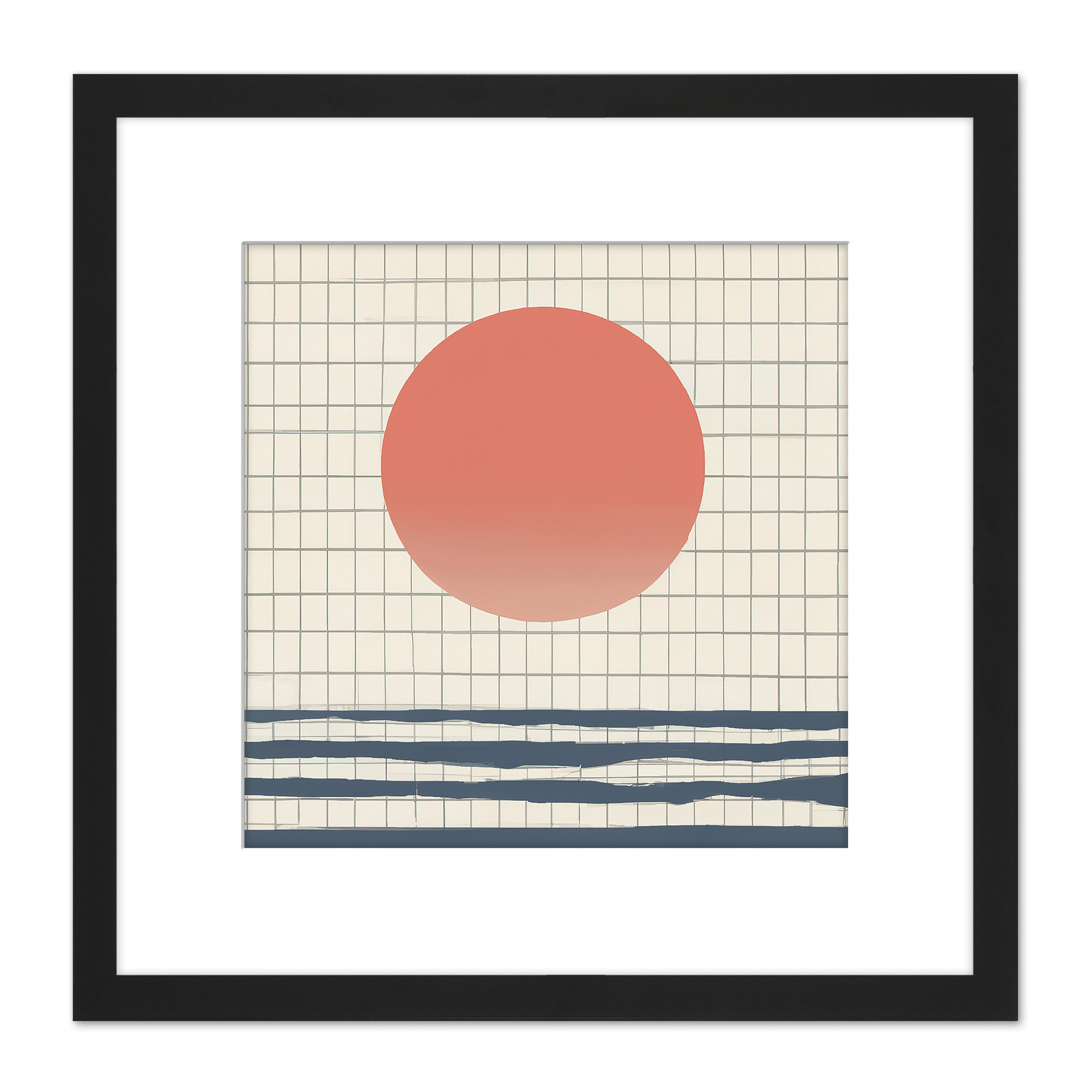 Wee Blue Coo Ocean Sunset Simple Sun Moon Japanese Grid - Picture Frame ...