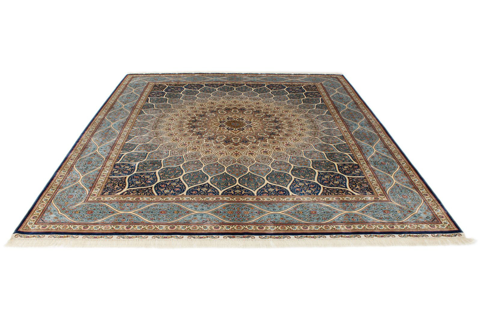 Home and Rugs 8x10 Beige and Blue Turkish Silk Rug | Wayfair