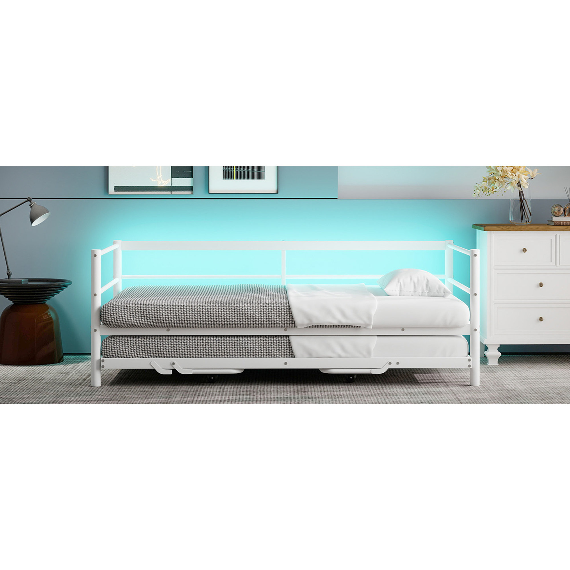 DELTA FURNITURE Metal Daybed With LED And Adjustable Trundle | Wayfair