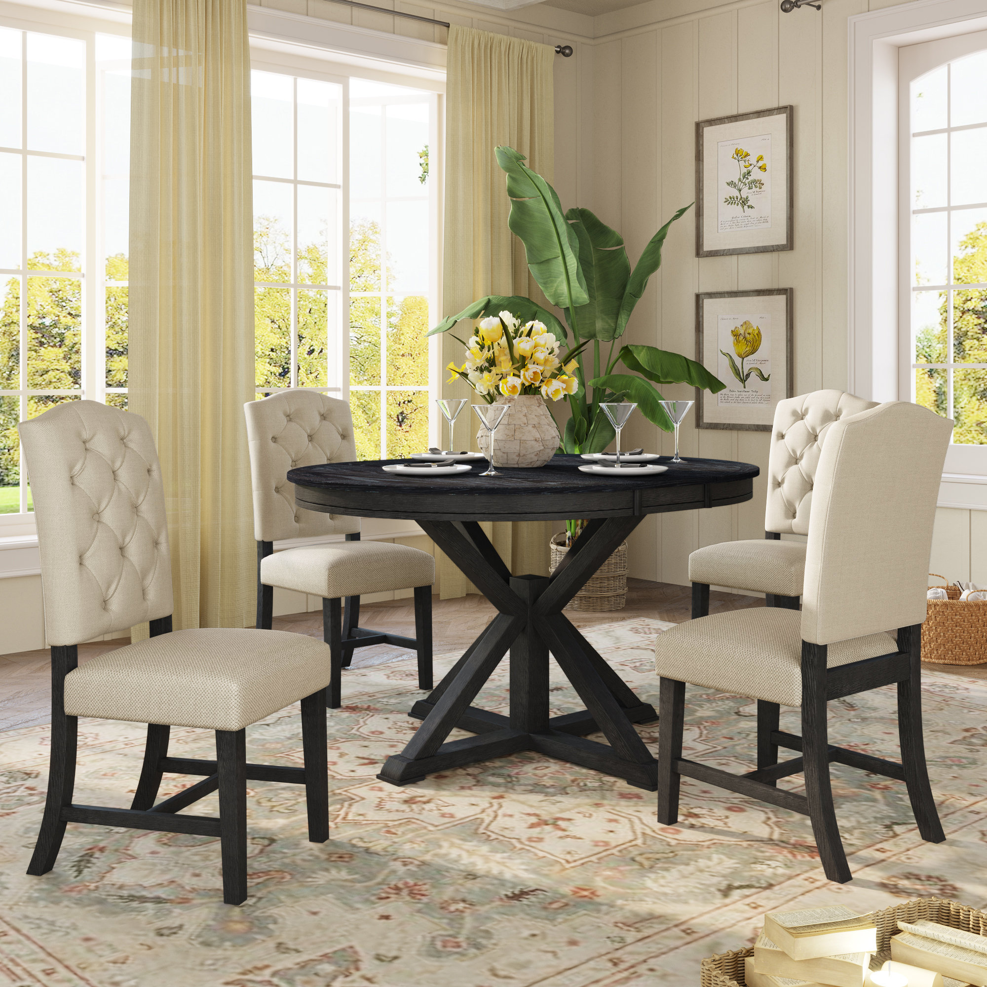 Rosalind Wheeler Retro Dining Table Set with Extendable Table and 4 ...