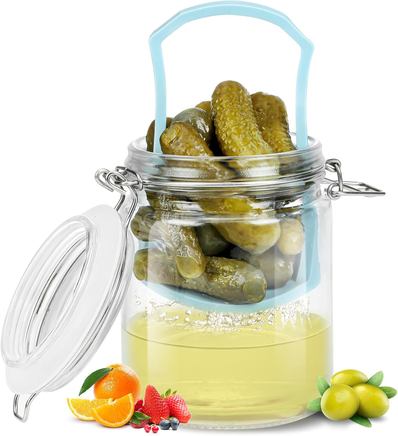 Prep & Savour Glass Pickle Jar With Strainer,Pickle Container With ...