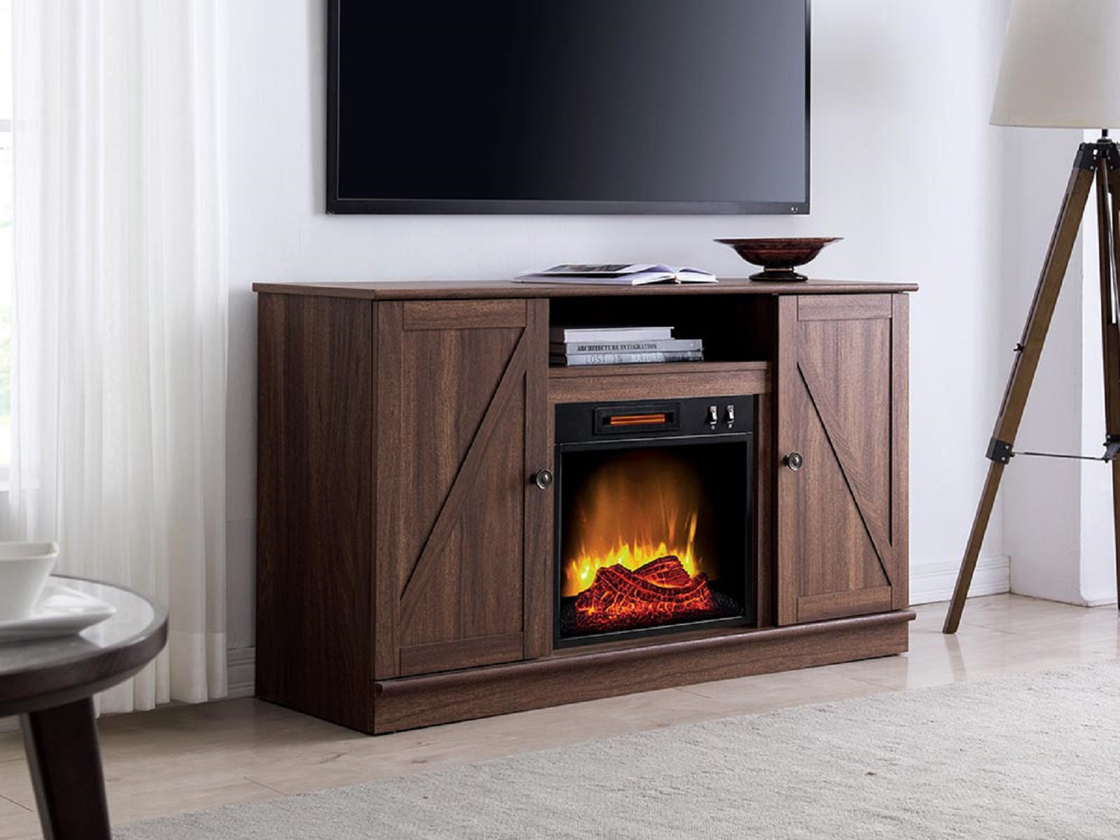 Gracie Oaks Alexander 48-In Electric Fireplace TV Stand in Weathered ...