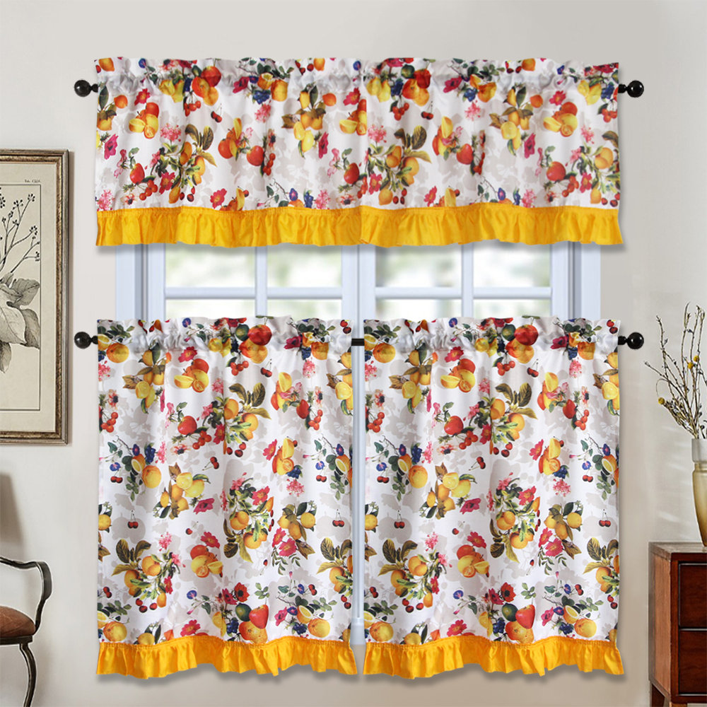 Rosalind Wheeler 3Pc Rod Pocket Ruffled Kitchen Curtains Kitchen ...