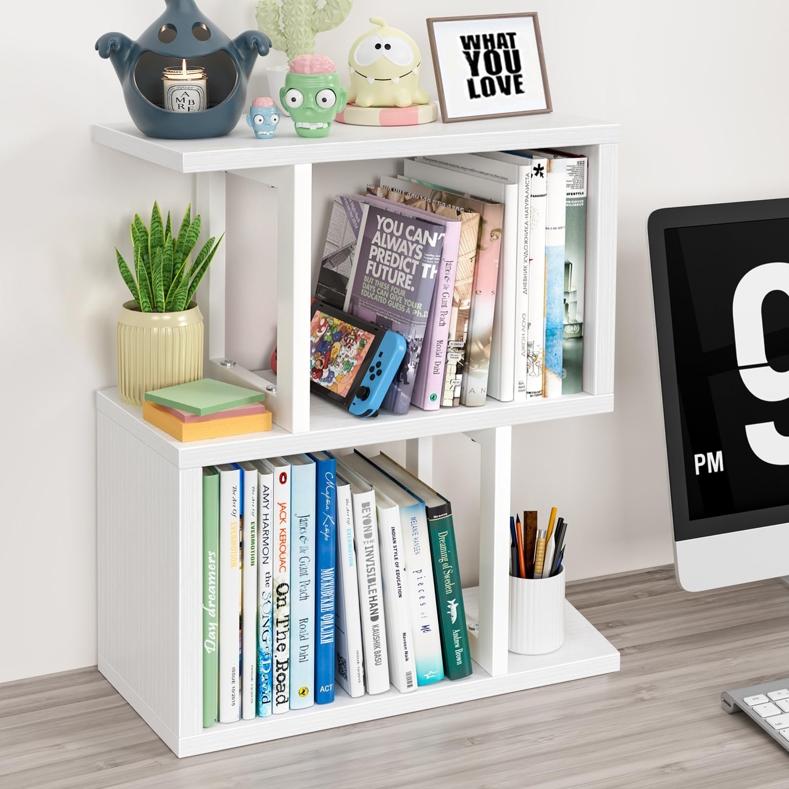 Latitude Run® Desktop Bookshelf For Top Of Desk Shelf - White Table ...