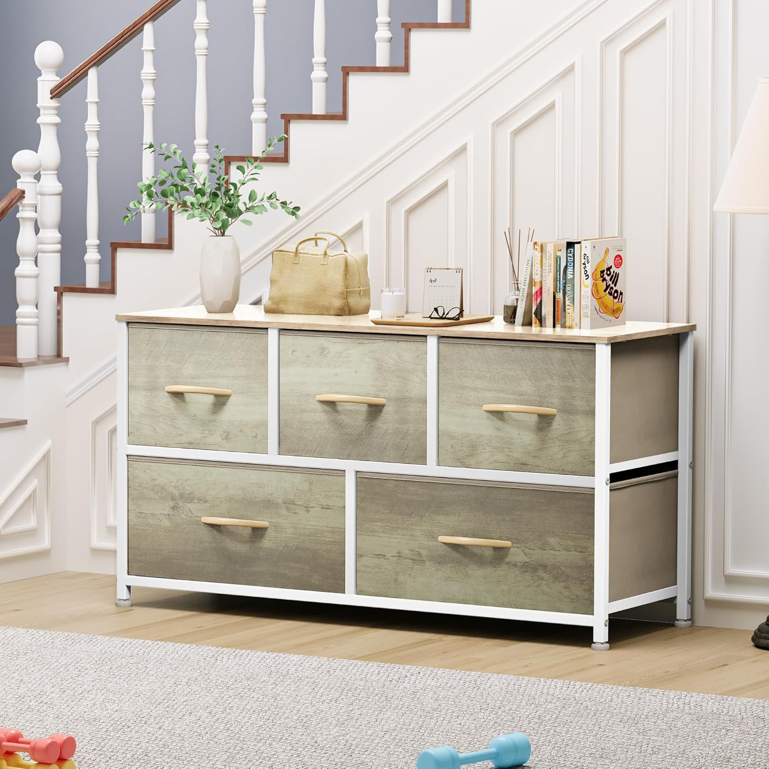 Rebrilliant Wide Chest of Drawers, Dresser with 5 Drawers, Oak Greige ...