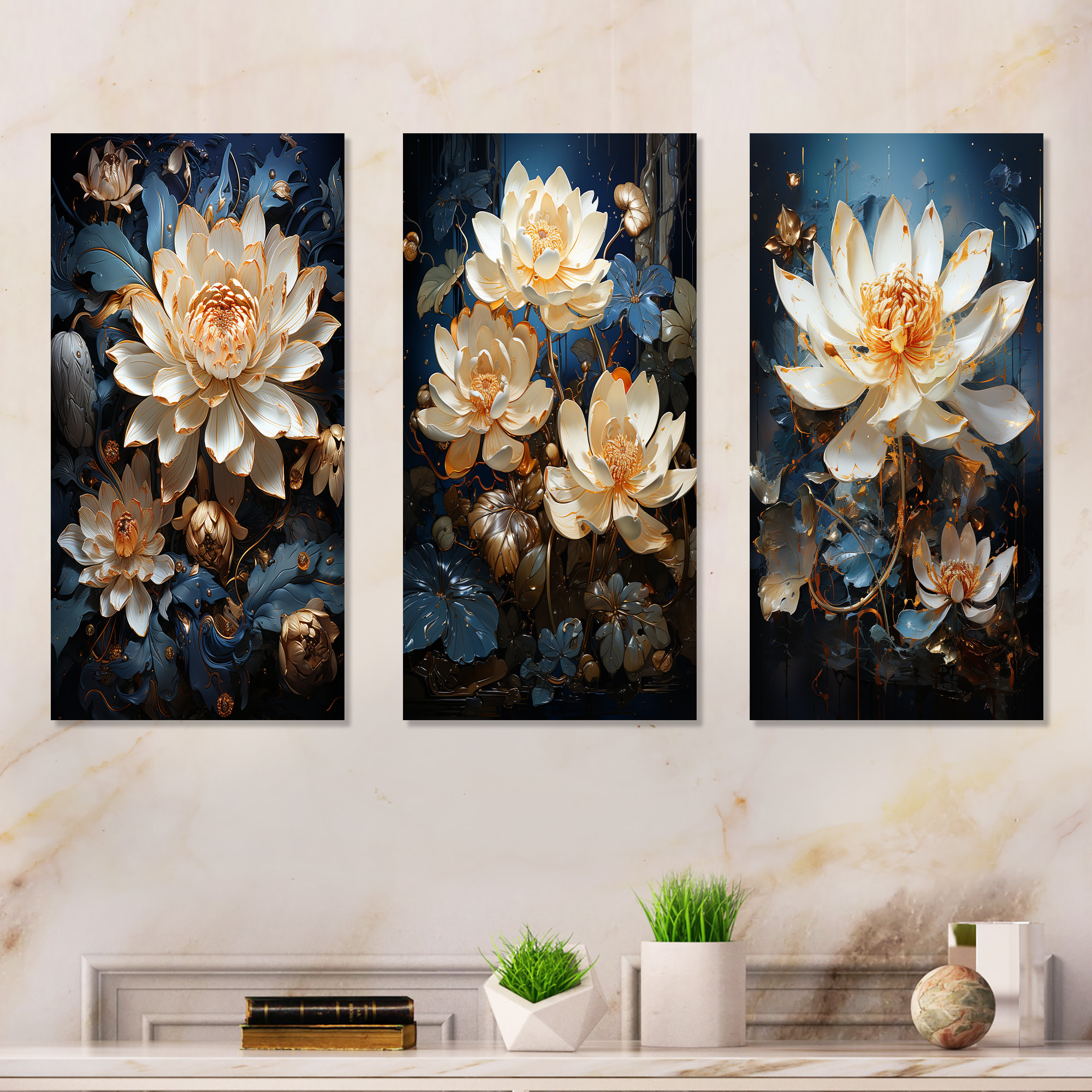 House of Hampton Opulent Reflections Lotus - Lotus Wall Decor Set Of 3 ...