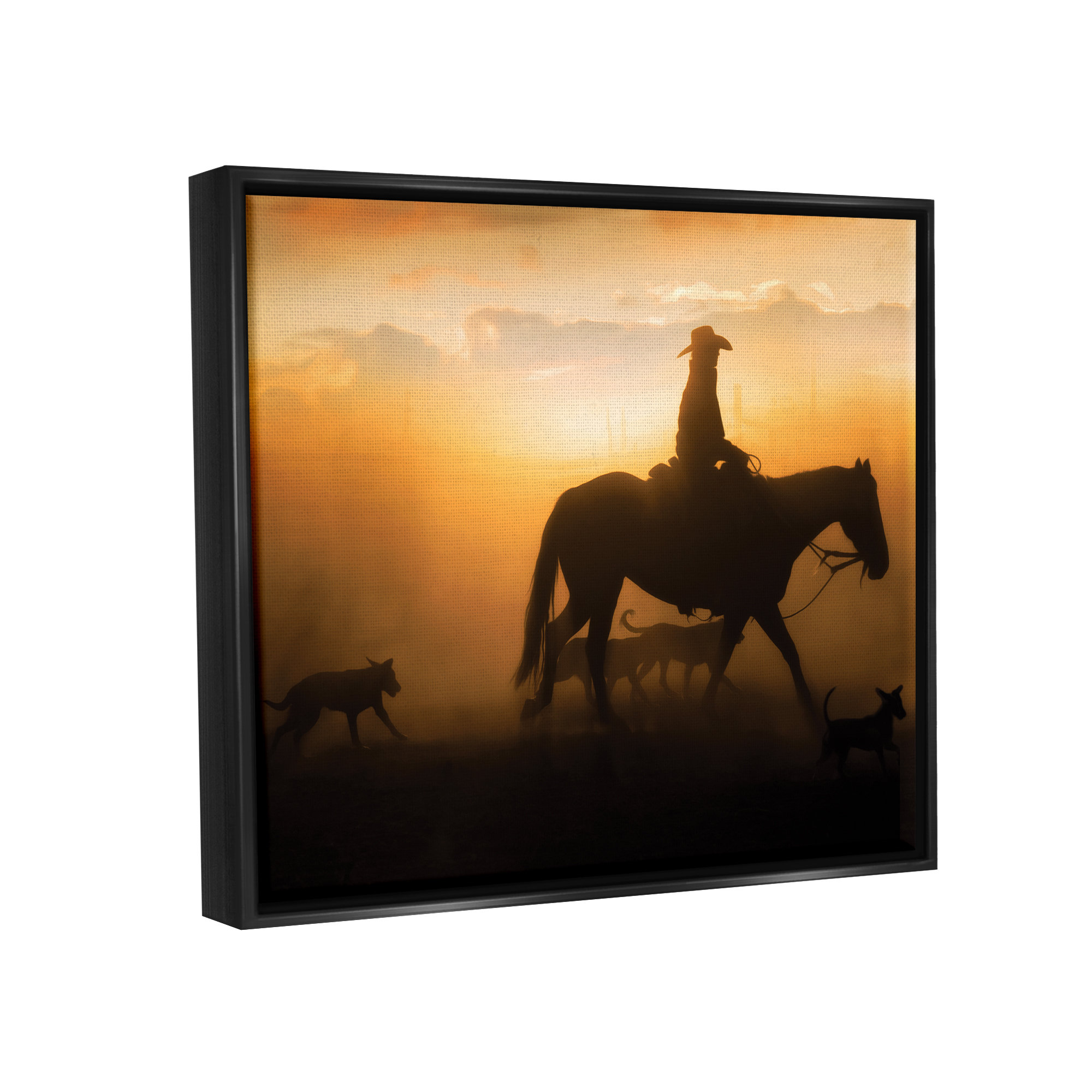 Union Rustic Western Horse At Sunset Framed Floater Canvas Wall Art ...